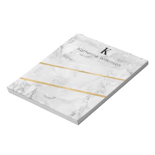 Elegant White Marble Gold Monogram Notepad | Zazzle