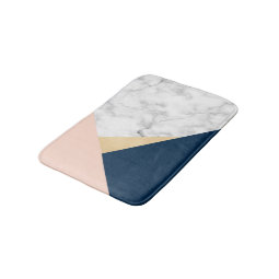elegant white marble gold peach blue color block bath mat | Zazzle