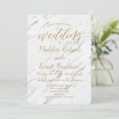 Elegant White Marble & Gold Wedding Invitation | Zazzle