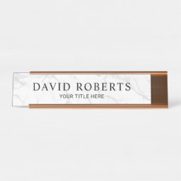 Elegant White Marble Minimalist Desk Name Plate | Zazzle