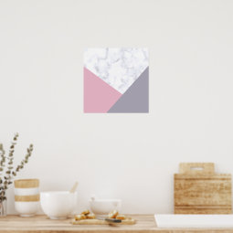 elegant white marble pastel pink purple geometric poster | Zazzle