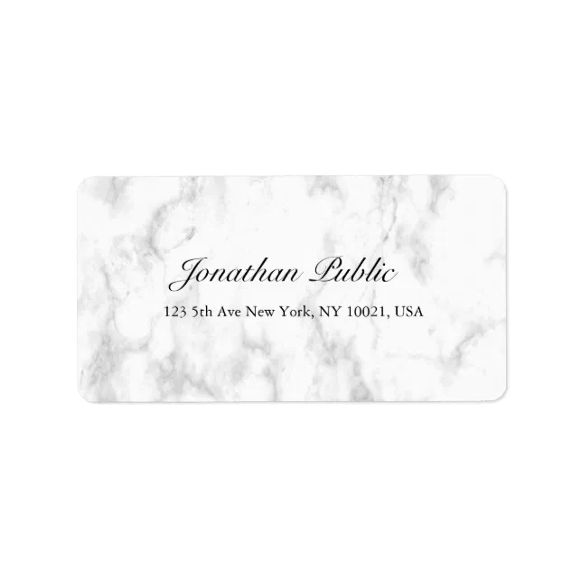 Elegant White Marble Script Luxury Modern Address Label | Zazzle
