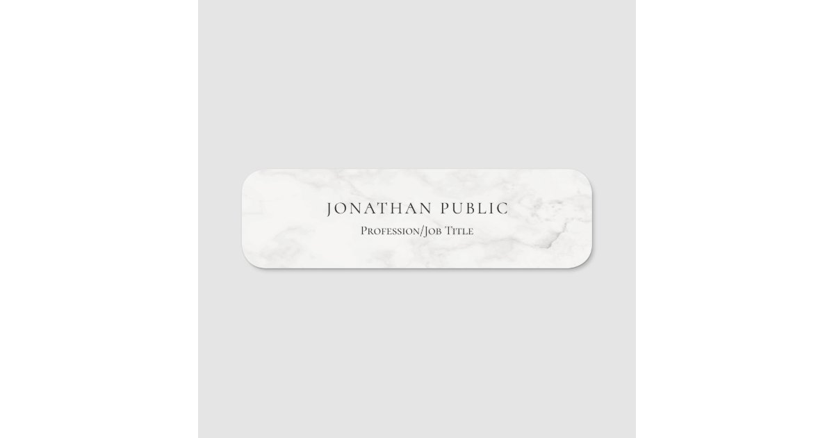 Elegant White Marble Simple Template Modern Name Tag | Zazzle