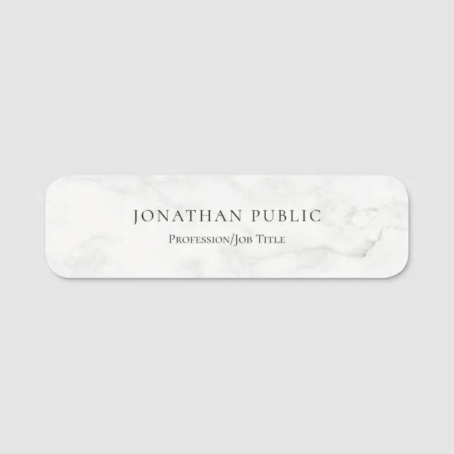 Elegant White Marble Simple Template Modern Name Tag | Zazzle