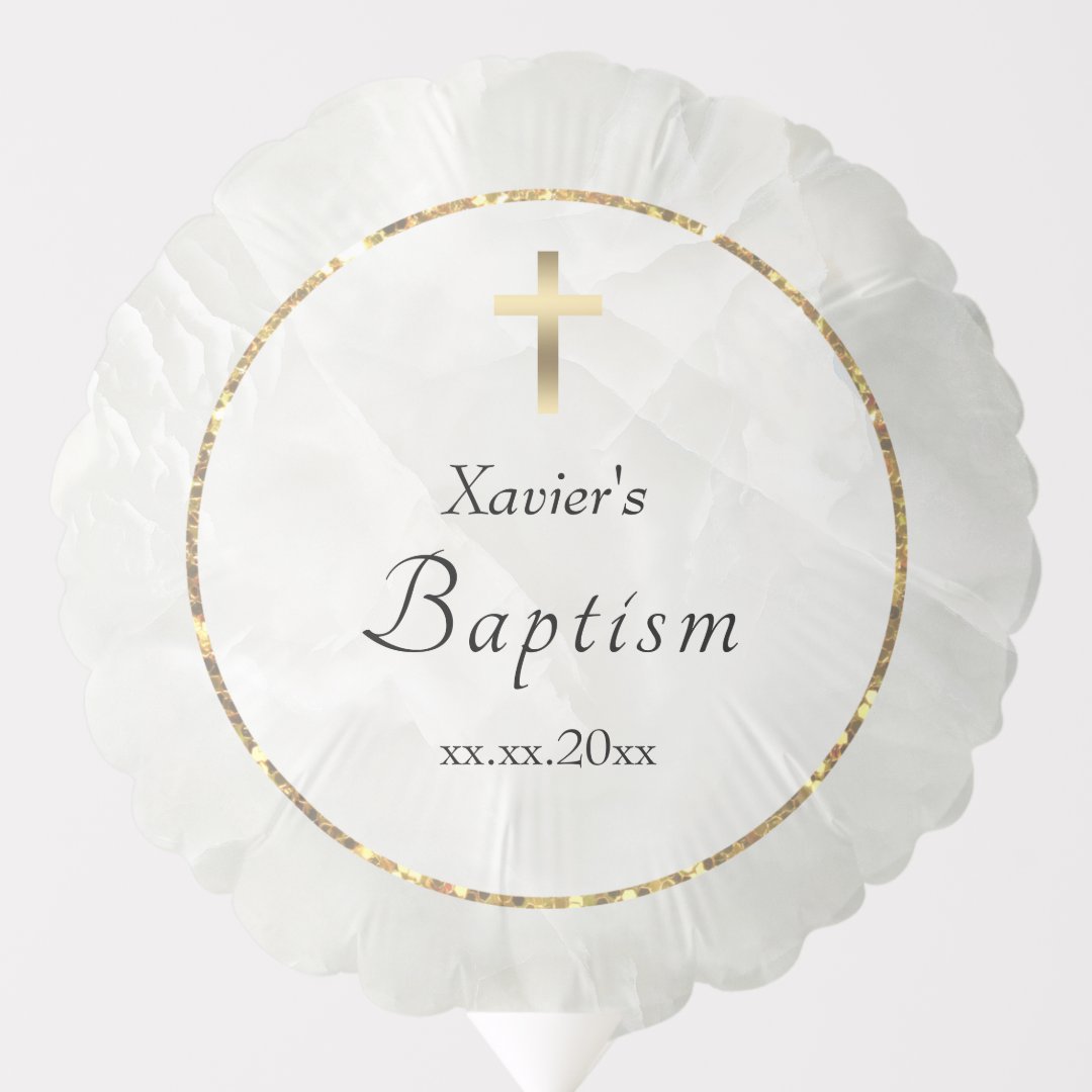 elegant white marble stone Baptism Balloon | Zazzle