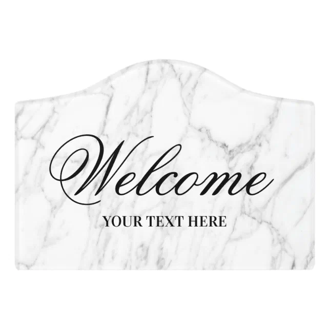 Elegant white marble stone texture custom welcome door sign | Zazzle