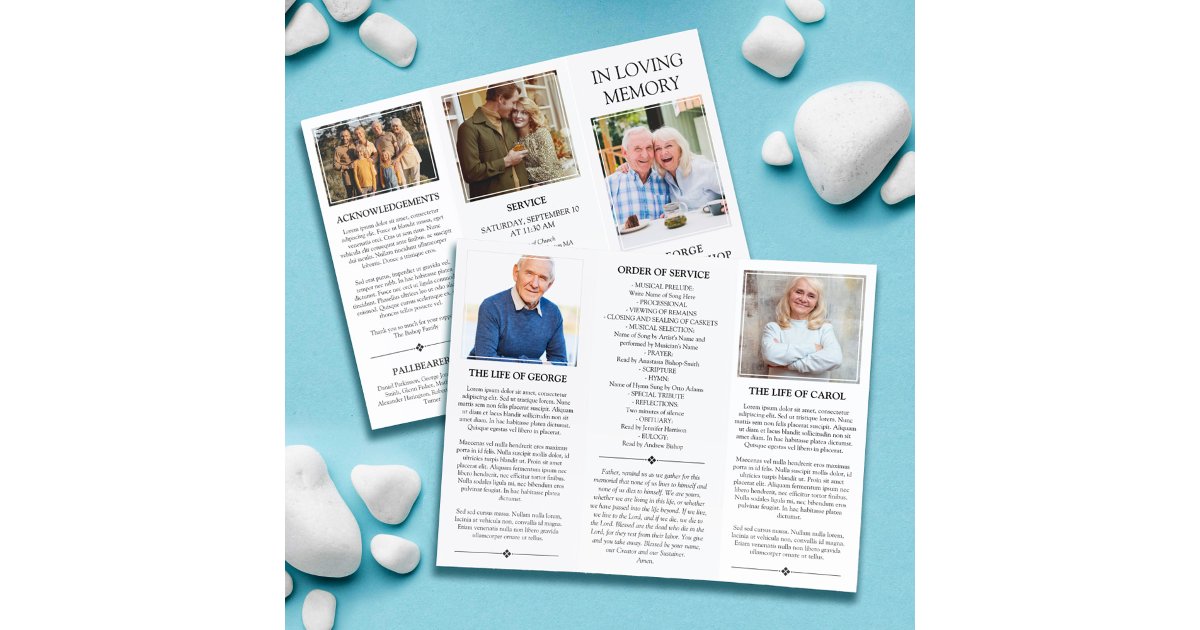 Elegant White Minimal Photos Joint Funeral Program Brochure | Zazzle