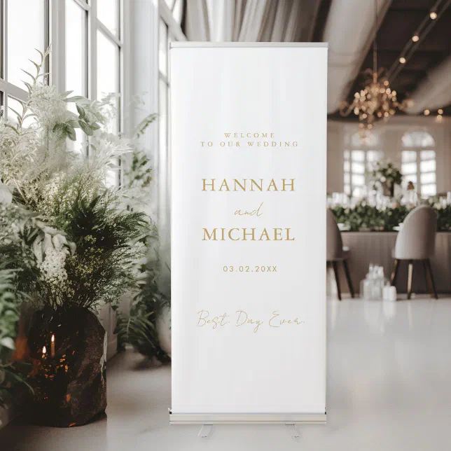 Elegant, White, Minimal Wedding Retractable Banner | Zazzle