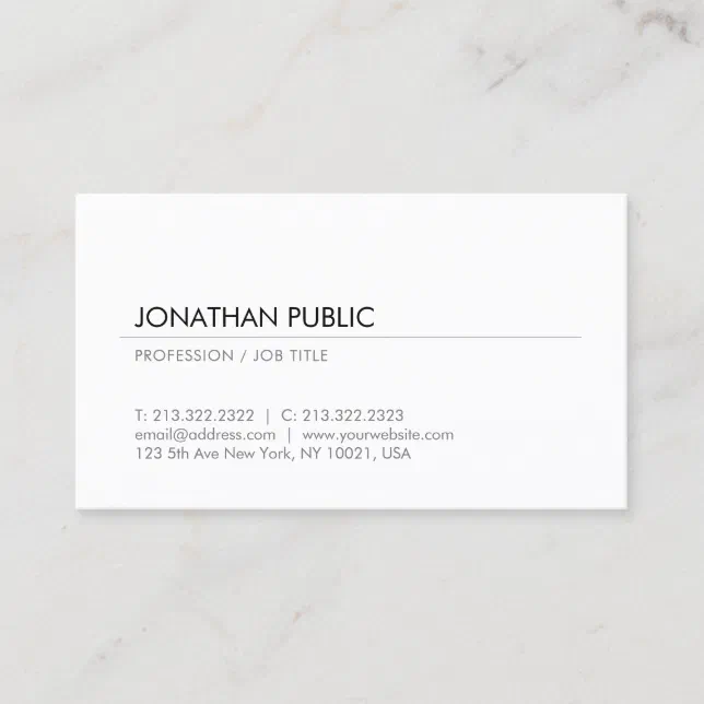 Elegant White Minimalistic Design Professional Business Card | Zazzle