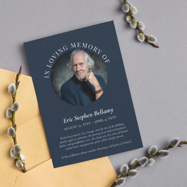 Elegant White Navy In Loving Memory Announcement | Zazzle