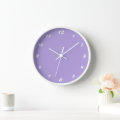 Elegant White Numbers | Classic Pastel Purple Clock | Zazzle