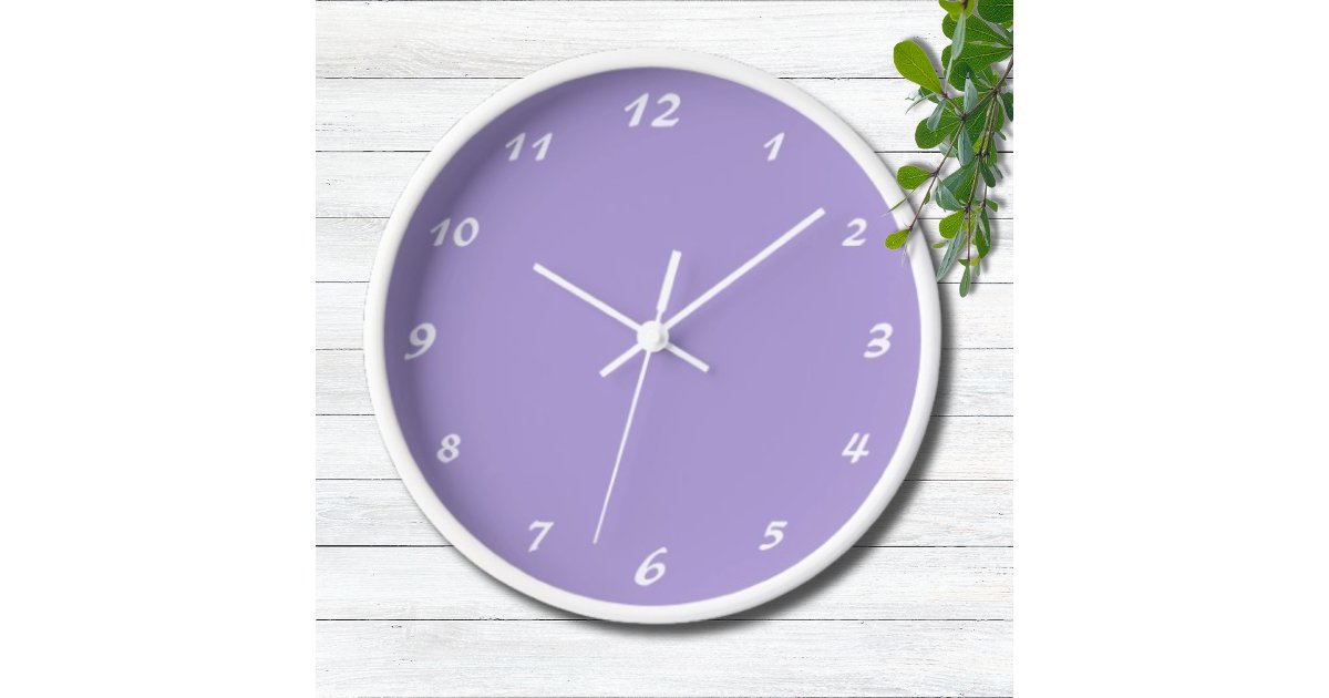 Elegant White Numbers | Classic Pastel Purple Clock | Zazzle