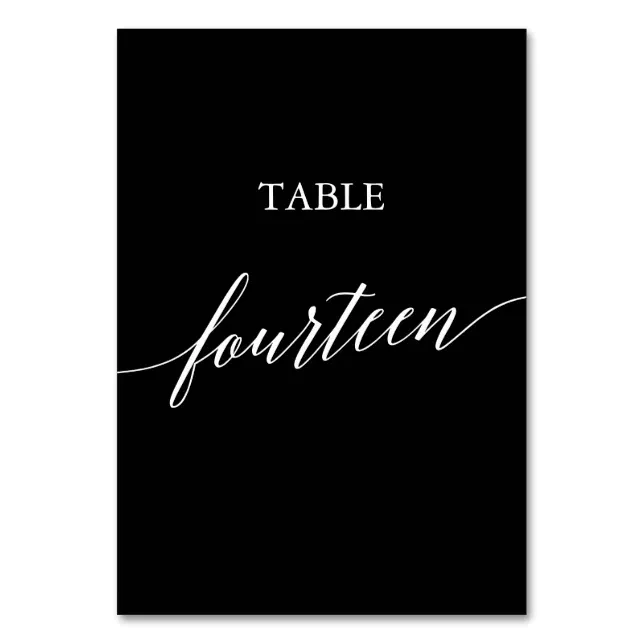Elegant White on Black Calligraphy Table Fourteen Table Number | Zazzle