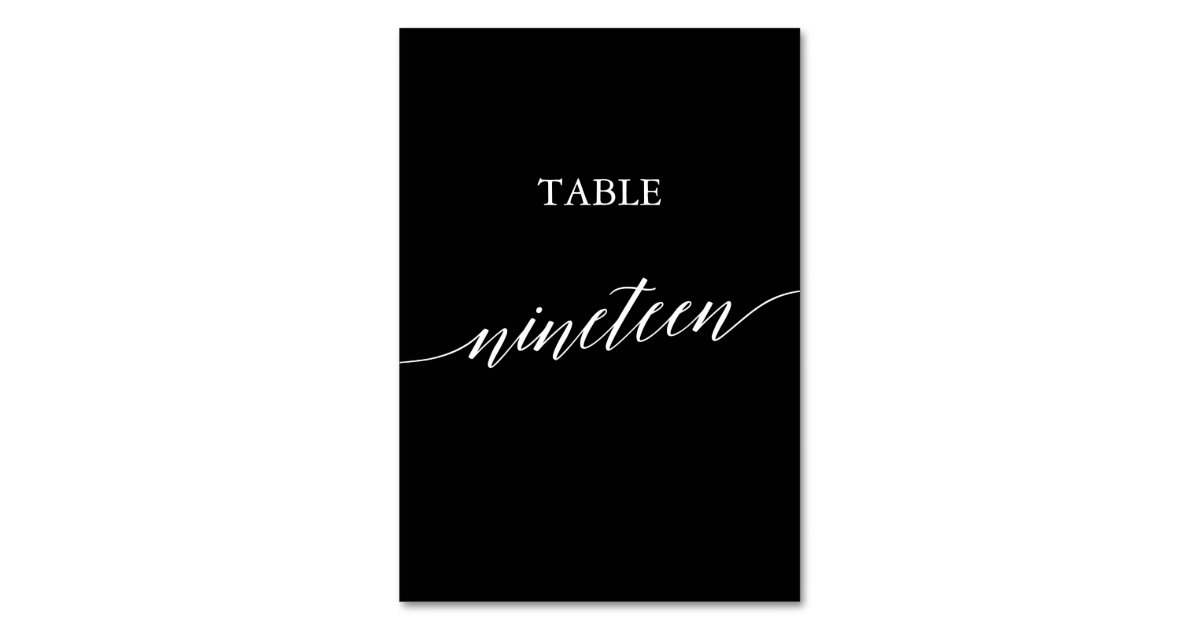 Elegant White on Black Calligraphy Table Nineteen Table Number | Zazzle