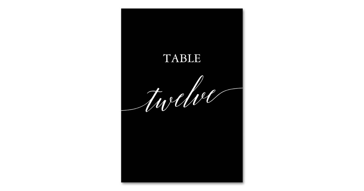 Elegant White on Black Calligraphy Table Twelve Table Number | Zazzle