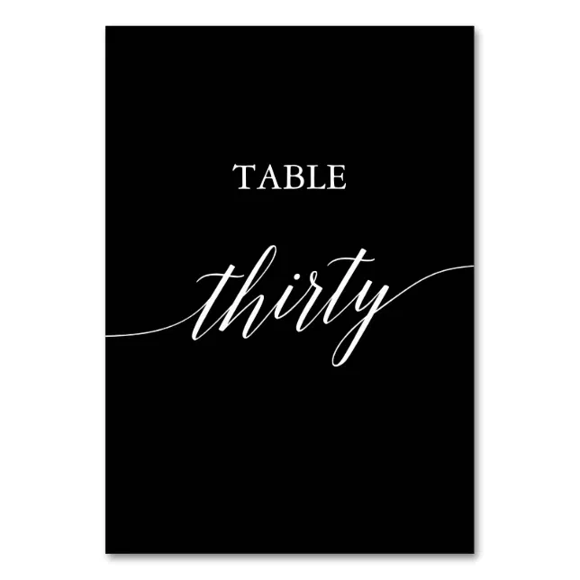 Elegant White on Black Table Number Thirty | Zazzle