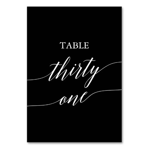 Elegant White on Black Table Number Thirty One | Zazzle