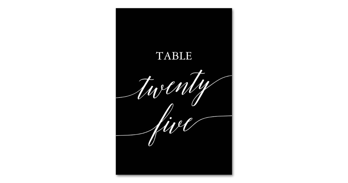 Elegant White on Black Table Twenty Five Table Number | Zazzle