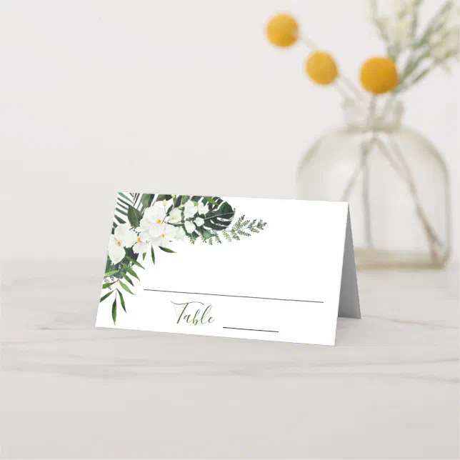 Elegant White Orchids Bohemian Floral Wedding Plac Place Card | Zazzle