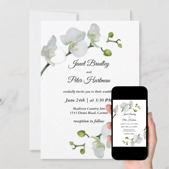 Elegant white orchids Wedding Invitation | Zazzle