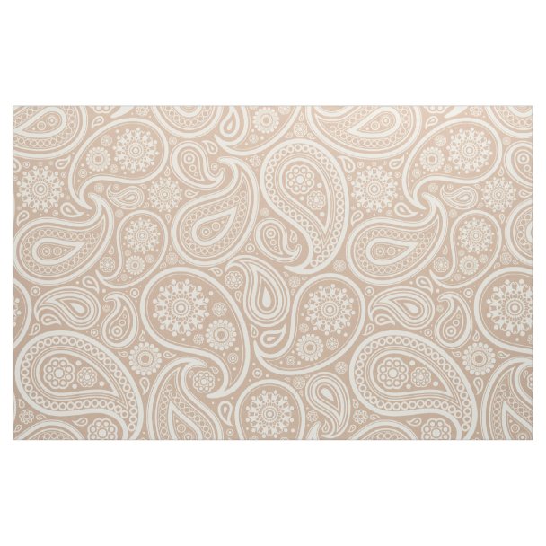 White And Tan Paisley Pattern Fabric | Zazzle.com