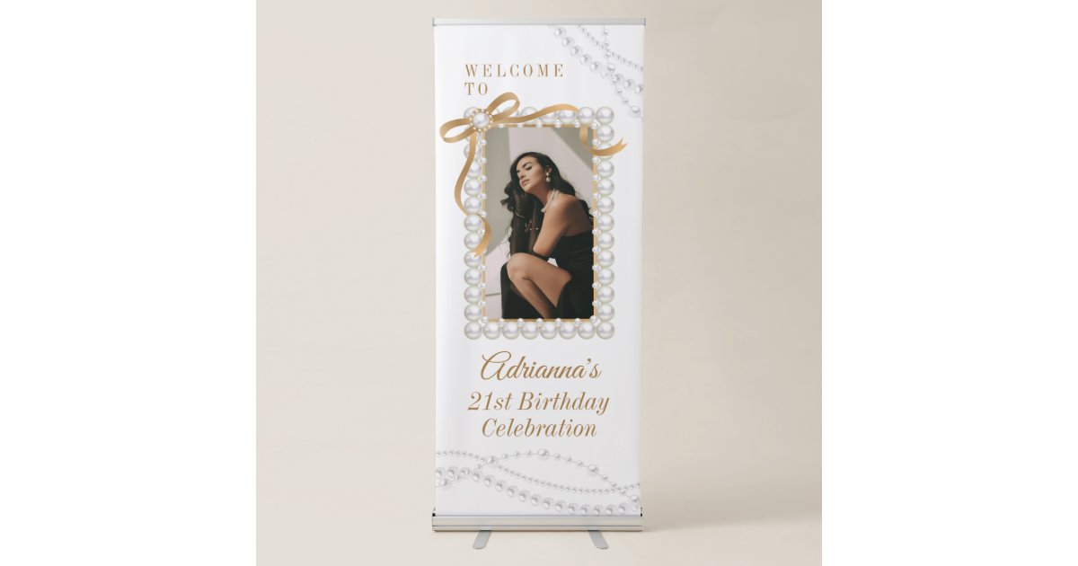 Elegant White Pearl Photo Retractable Banner | Zazzle