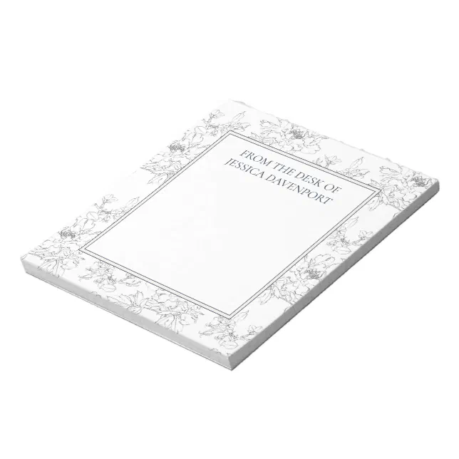 Elegant White Pencil Hand Drawn Flowers From Desk Notepad | Zazzle
