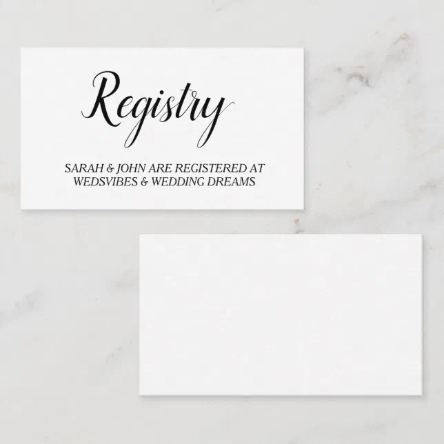 Elegant White Personalised Wedding Registry Card | Zazzle