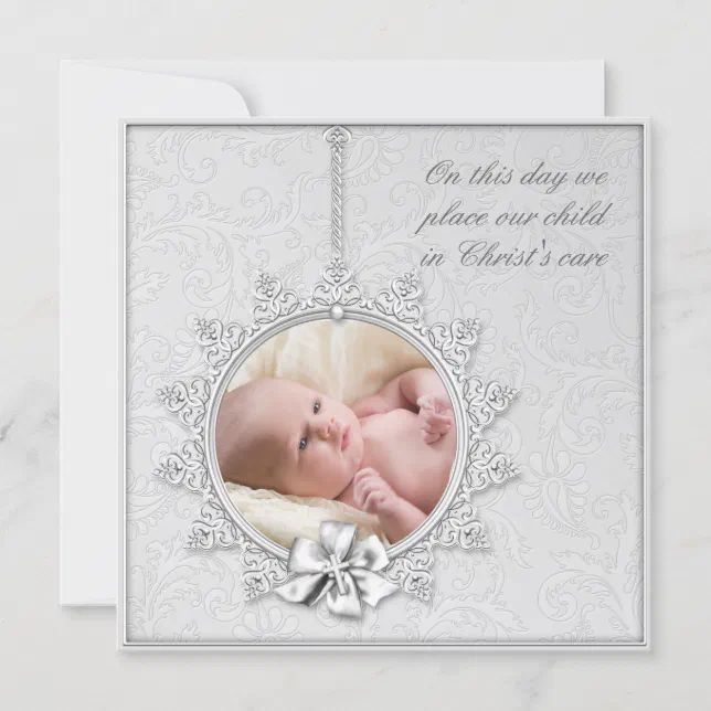 Elegant White Photo Christening Invitation | Zazzle