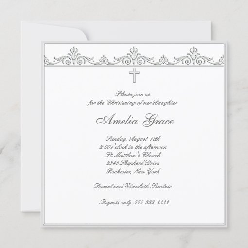 Elegant White Photo Christening Invitation | Zazzle