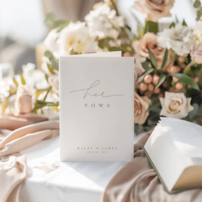 Elegant White Photo Wedding Her Vows Card | Zazzle