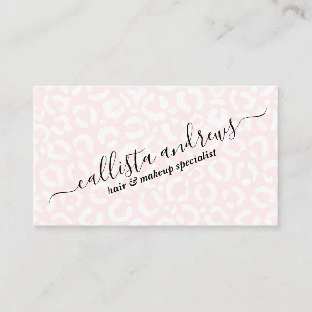 Elegant White Pink Leopard Cheetah Animal Print Business Card | Zazzle