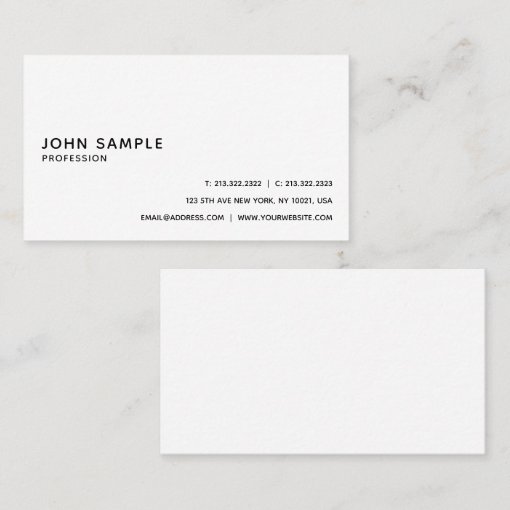 Elegant White Professional Sleek Plain Modern Business Card | Zazzle