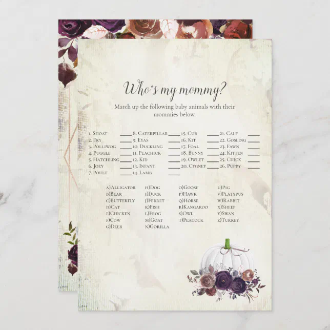 Elegant White Pumpkin Who's My Mommy Game Invitation | Zazzle