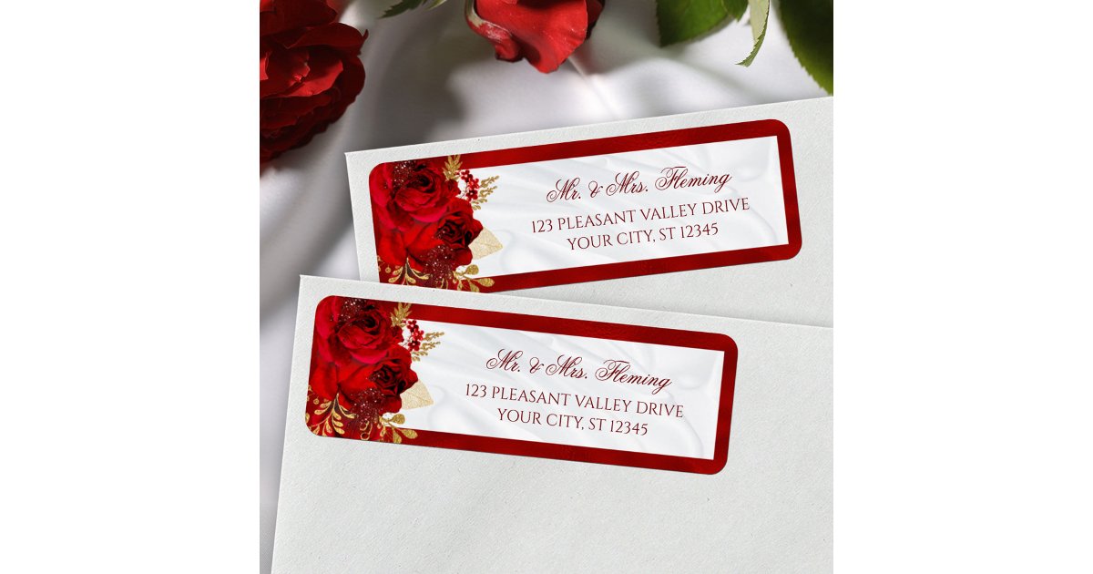 Elegant White Red Floral Wedding Return Address Label | Zazzle