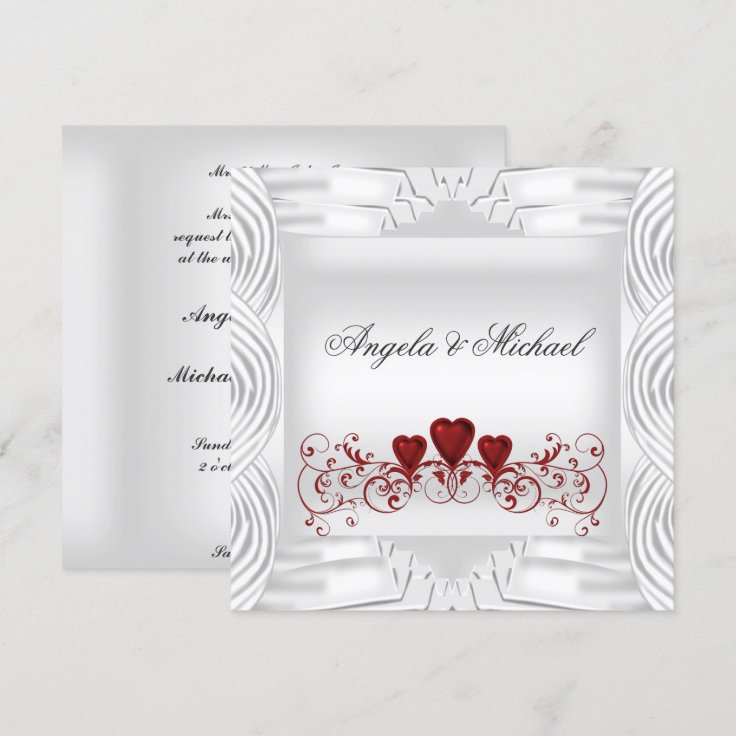 Elegant White Red Hearts Wedding Invitation | Zazzle