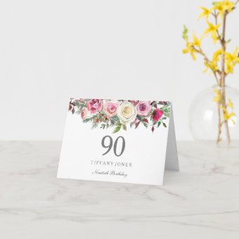 Elegant White Rose Floral 90th Birthday Thank you Card | Zazzle