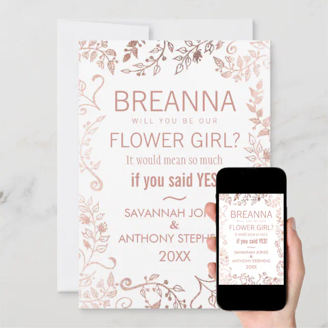 Elegant White Rose Gold Floral Flower Girl Invitation | Zazzle