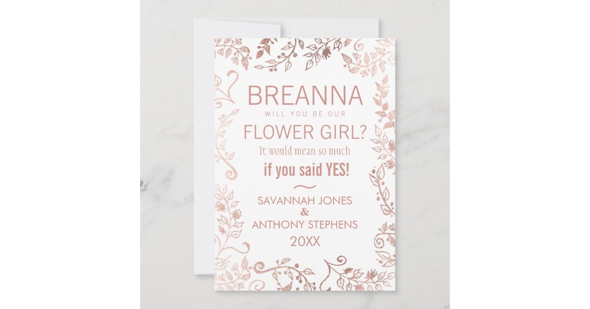 Elegant White Rose Gold Floral Flower Girl Invitation | Zazzle