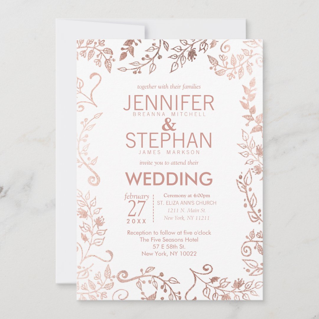 Elegant White Rose Gold Floral Wedding Invitation | Zazzle