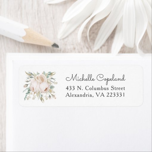 Elegant White Roses Floral Bouquet Label | Zazzle