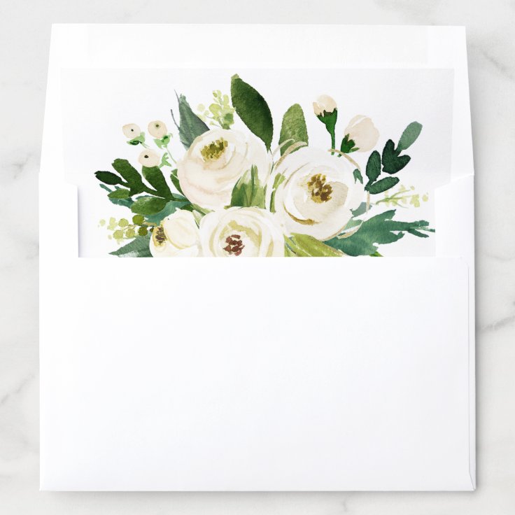 Elegant White Roses Greenery Floral Wedding Envelope Liner | Zazzle