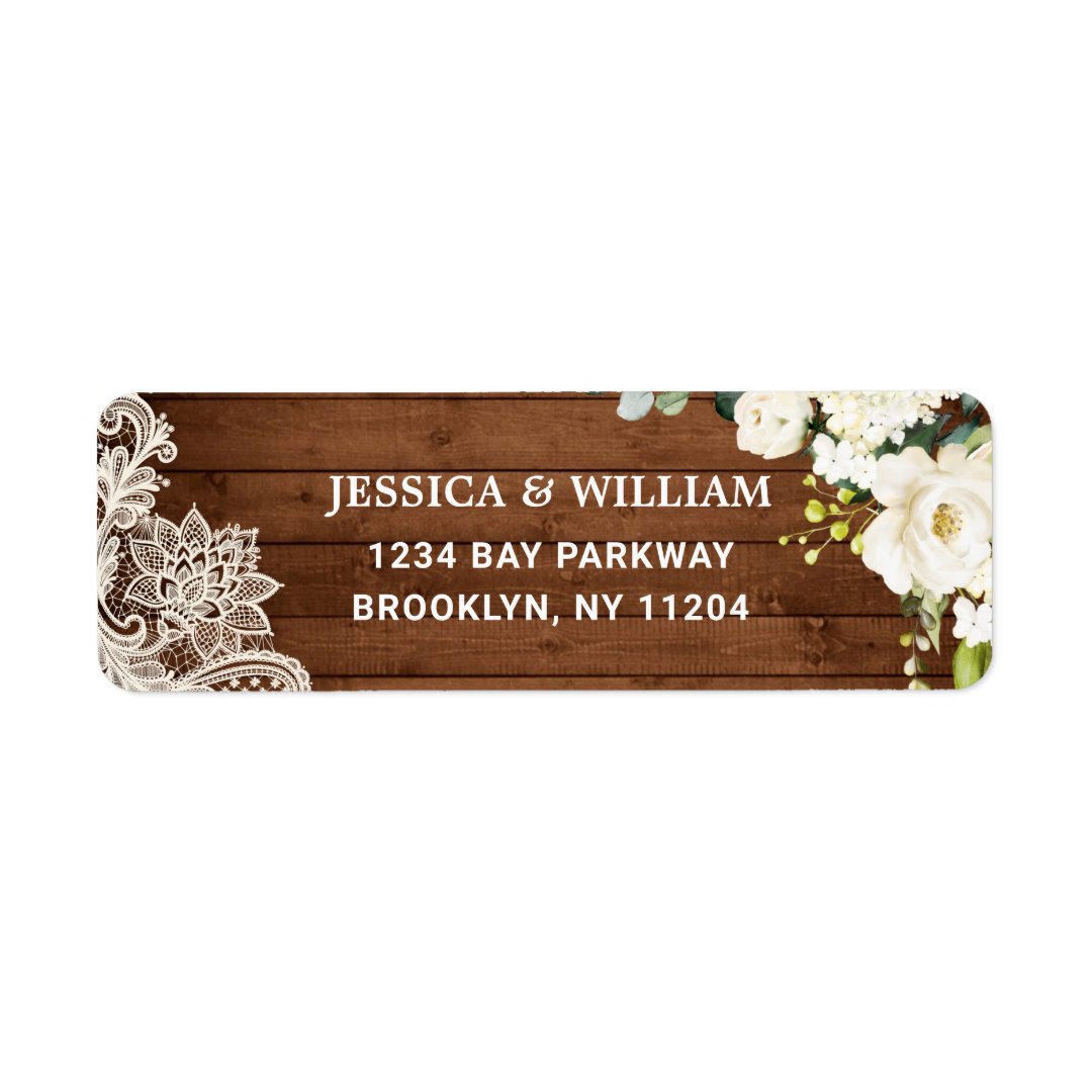 Elegant White Roses Lace Rustic Return Address Label | Zazzle
