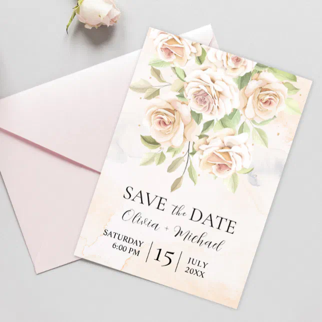 Elegant White Roses Photo Save the Date Invitation | Zazzle