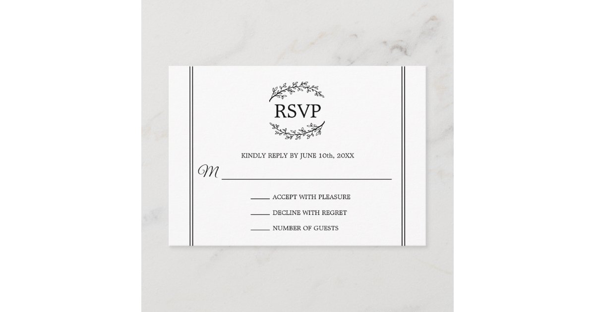 Elegant White RSVP French Style Branches Monogram Enclosure Card | Zazzle