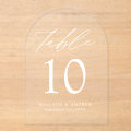 Elegant White Script Acrylic Arch Table Number | Zazzle