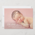 Elegant White Script Baby Girl Photo Blush Birth Announcement | Zazzle