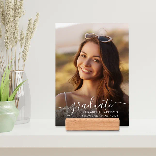 Elegant White Script Overlay Graduation Photo Holder | Zazzle