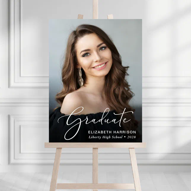 Elegant White Script Photo Overlay Graduation Foam Board | Zazzle