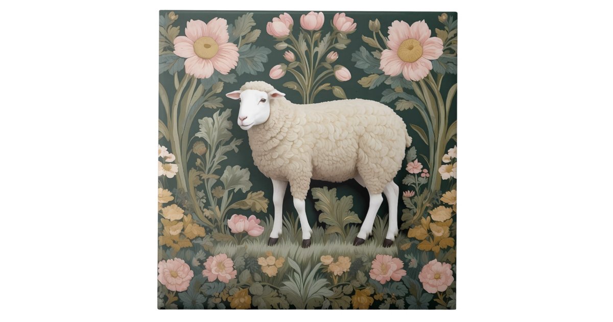 Elegant White Sheep William Morris Inspired Ceramic Tile | Zazzle